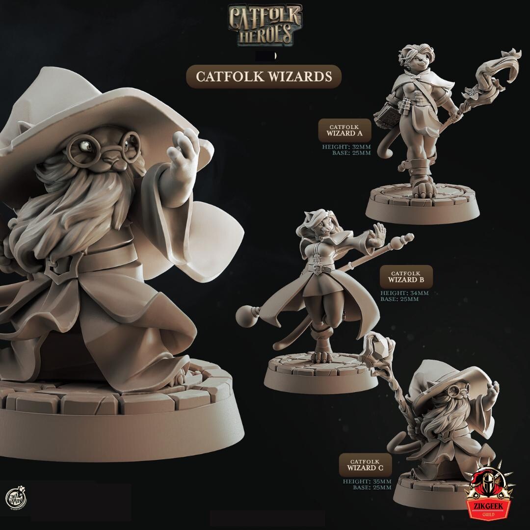 Tabaxi, Catfolk Wizard, Druid: 28/32/38mm Resin RPG Miniature for Dnd ...