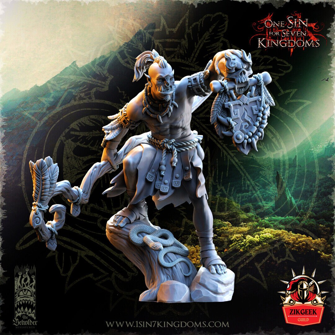 Male Orc Warlock, Necromancer Miniature: 28/32/38mm Fantasy RPG Mini ...