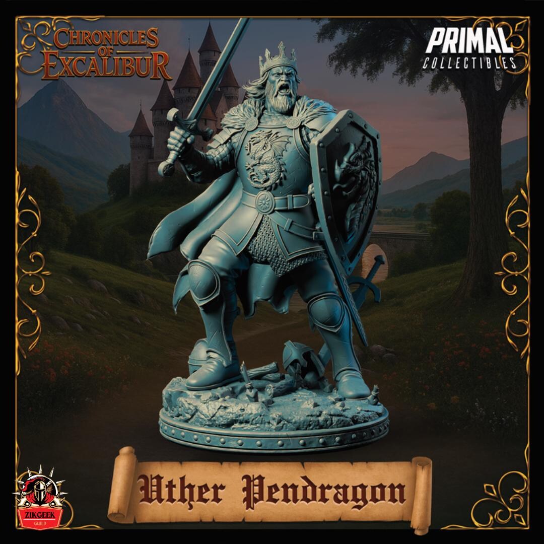 King Warrior Uther Pendragon Miniature: 28/32/38mm Fantasy RPG Mini for ...