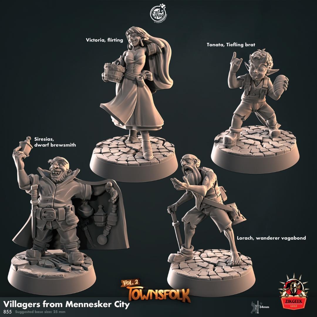 Townsfolk Villagers Miniatures: 28/32/38mm Fantasy RPG Mini for Dnd ...