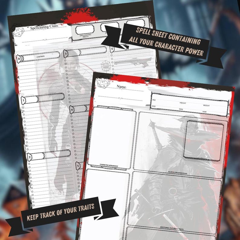 Dnd 5e Blood Hunter Character Sheet: Male & Female (PDF Digital ...