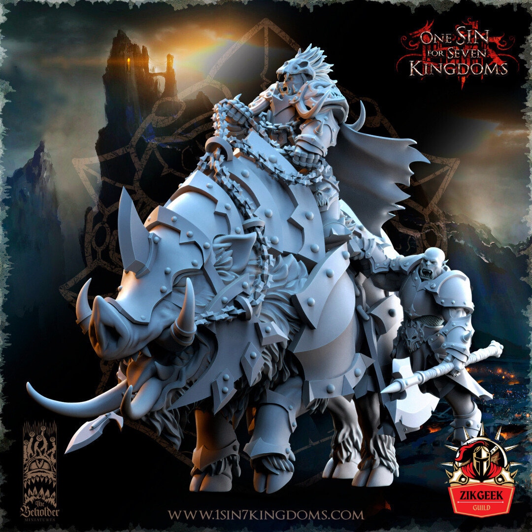 Orc Warlord Boar Rider Miniature: 28/32/38mm Fantasy RPG Mini for Dnd ...