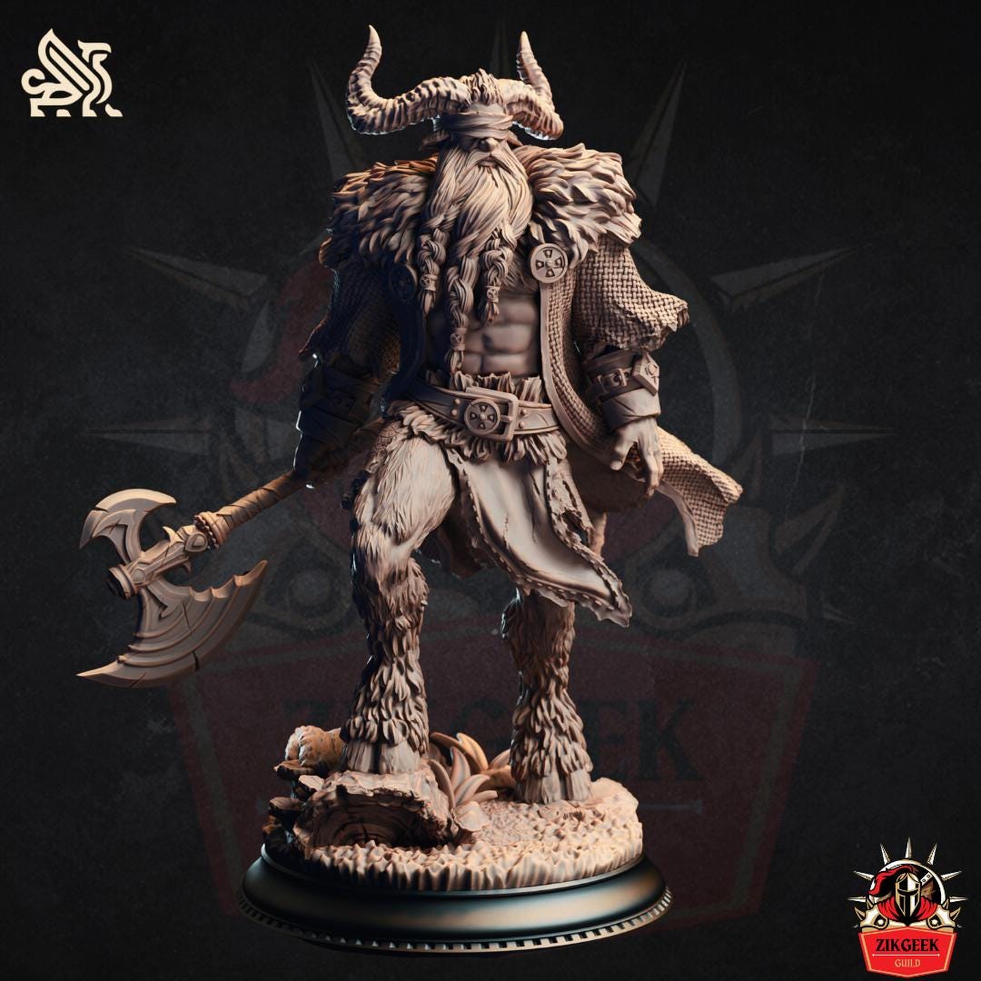 Satyr Barbarian Miniature: 28/32/38mm Fantasy RPG Mini for Dnd, TTRPG ...