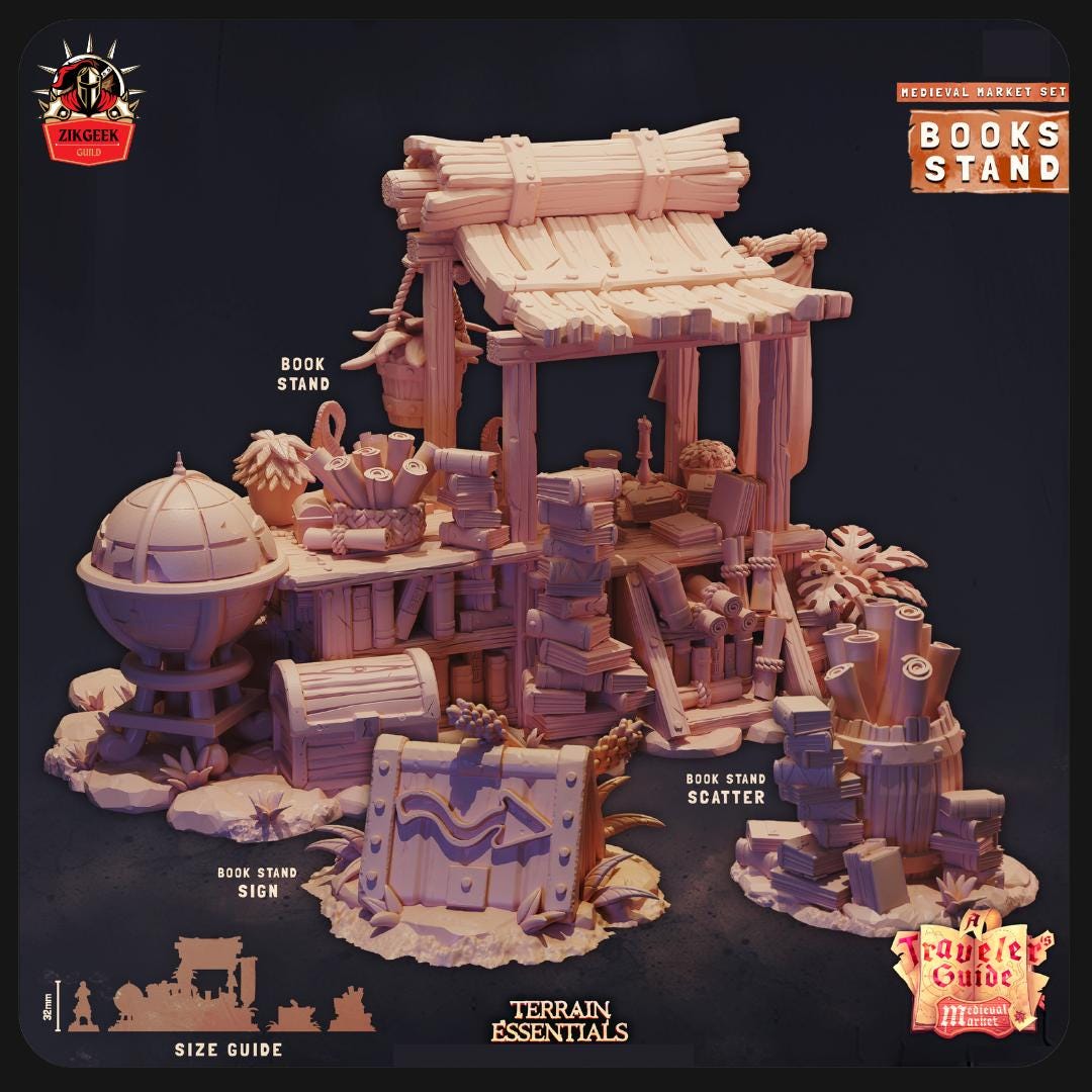 Medieval Market Books Stand Terrain Miniatures, Dungeons and Dragons ...