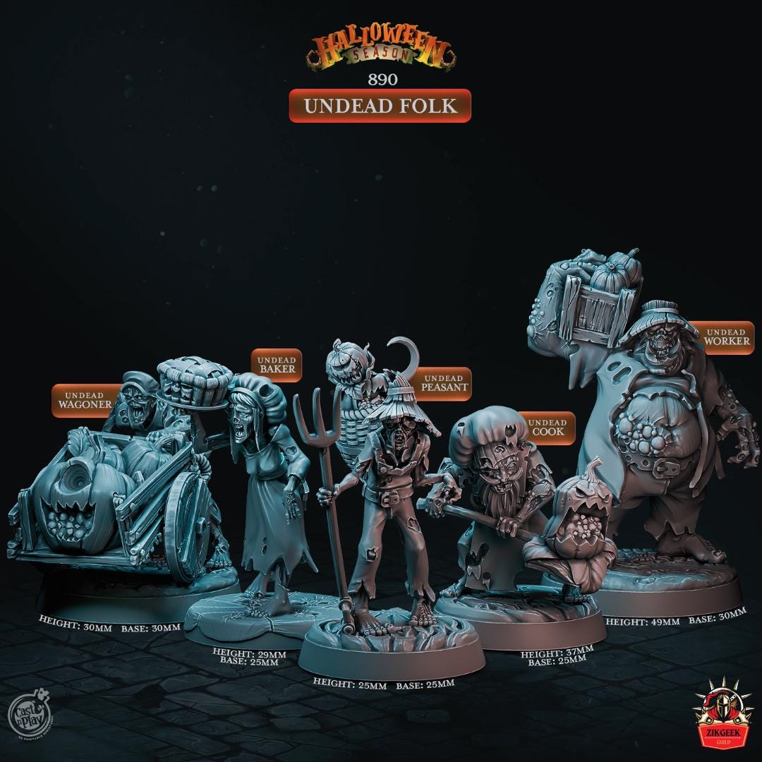 Zombies, Undeadfolk Miniatures Set: 28/32/38mm Fantasy RPG Mini for Dnd ...
