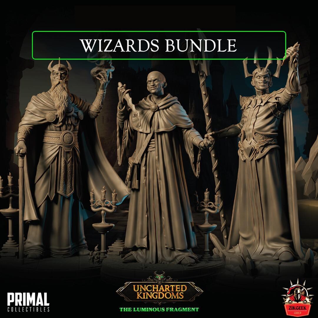 Evil Wizards X3 Miniature Bundle: 28/32/38mm Fantasy RPG Mini for Dnd ...