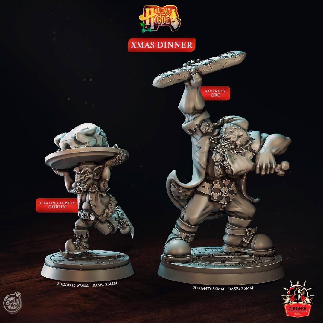 Christmas Goblin & Orc Dinner Miniatures: 28/32/38mm Fantasy RPG Mini ...