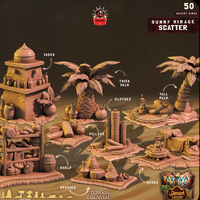 Sunny Mirage Scatter Arabia Terrain: 28/32/38mm Fantasy RPG Miniature ...