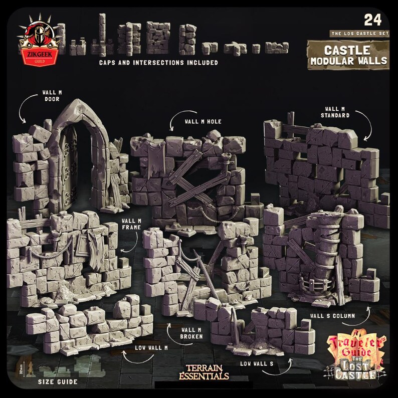 Castle Walls, Puzzles, Terrain Miniature: 28/32/38mm Fantasy RPG Mini ...