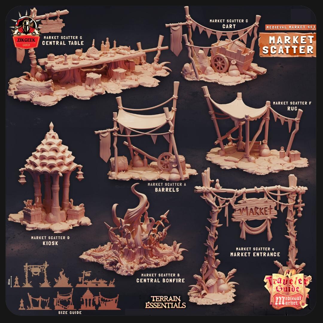 Medieval Market Scatter Terrain Set: 28/32/38mm Fantasy RPG Mini for ...