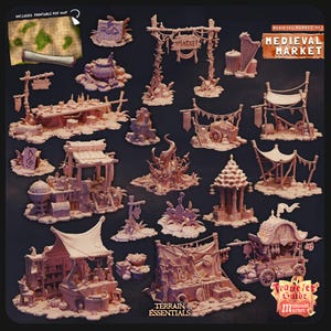 Medieval Market Scatter Terrain Set: 28/32/38mm Fantasy RPG Mini for ...