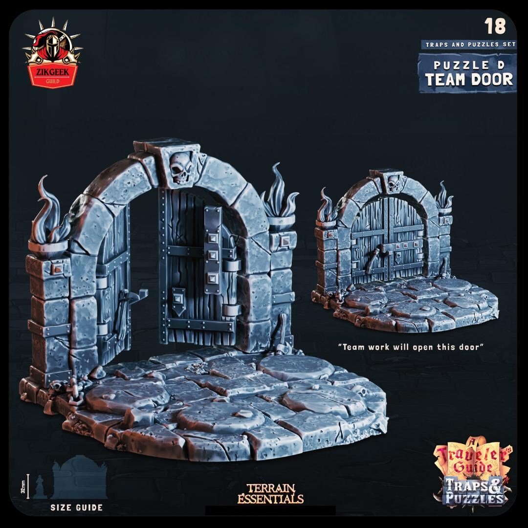Team Door Puzzle Miniature Terrain: 28/32/38mm Fantasy RPG Mini for Dnd ...