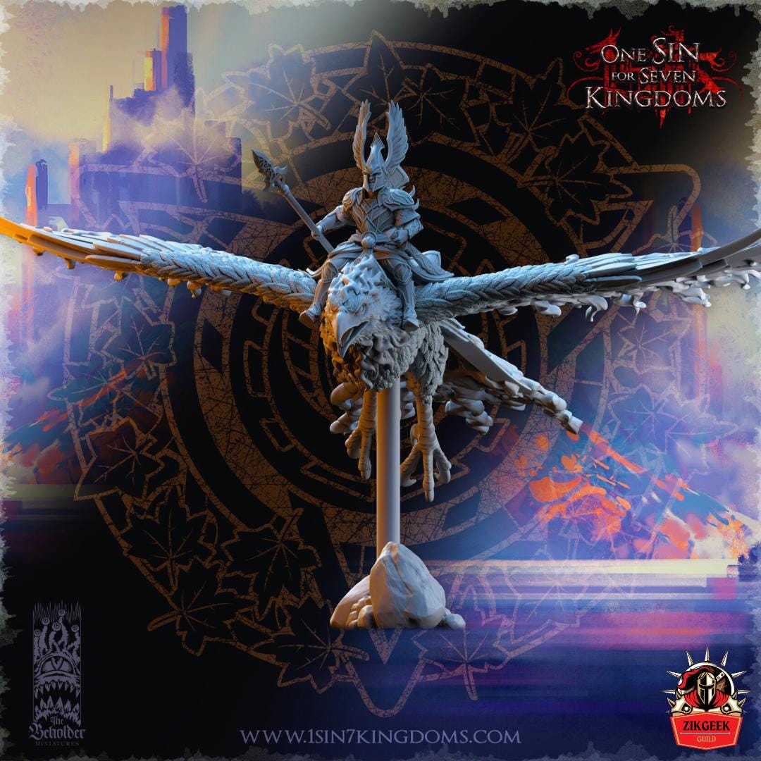 Elven Knight Phoenix Rider Miniature: 28/32/38mm Resin RPG Mini for Dnd ...