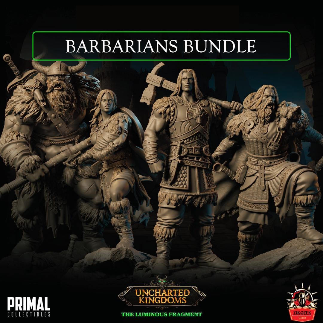 Barbarians X4 Miniatures Bundle: 28/32/38mm Fantasy RPG Mini for Dnd ...