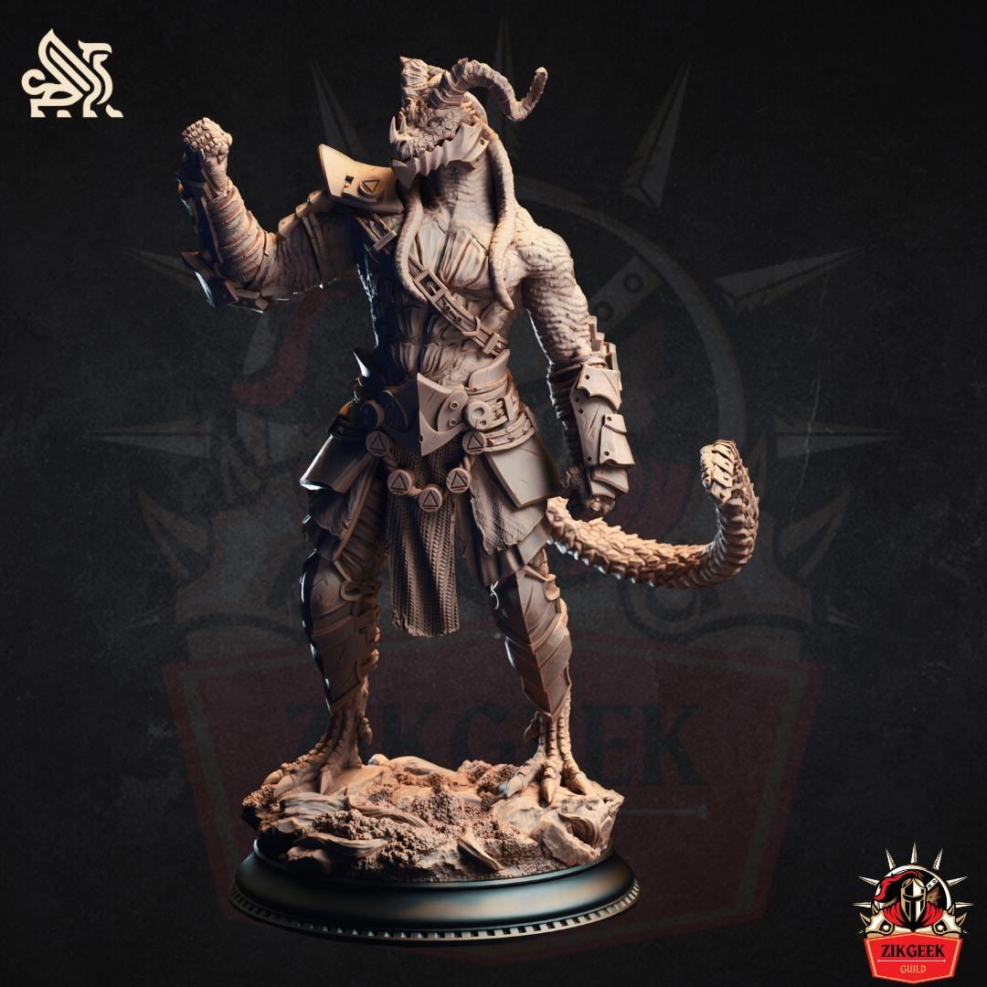 Male Dragonborn Fighter Miniature: 28/32/38mm Fantasy RPG Mini for Dnd ...
