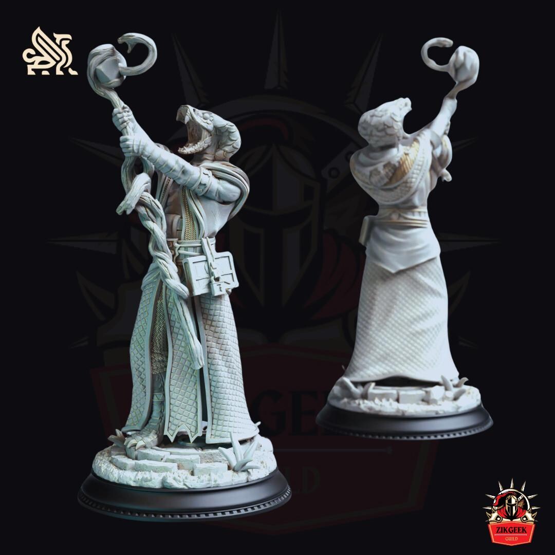 Snakefolk Warlock Cultist Miniature: 28/32/38mm Fantasy RPG Mini for ...