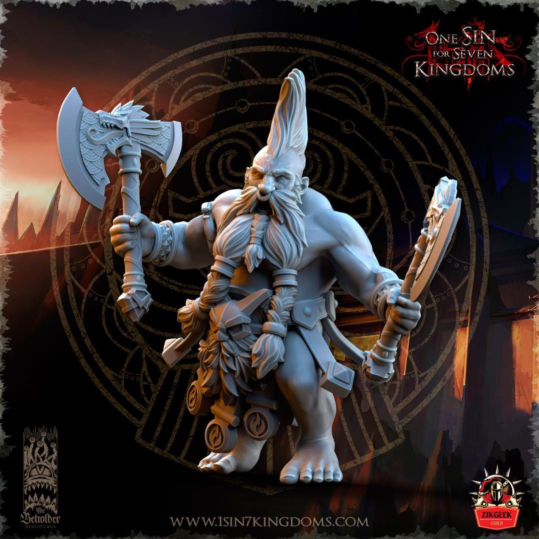Dwarf King Tharin Fyrebeard Miniature: 28/32/38mm Fantasy RPG Mini for ...