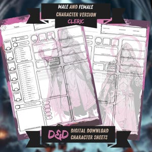 Character Sheet Cleric Male Female Printable Sheet Dnd 5e Stat Sheet ...