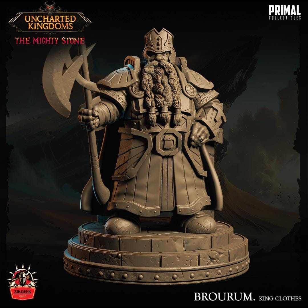 Dwarf King, Fighter, Warrior Miniature: 28/32/38mm Fantasy RPG Mini for ...