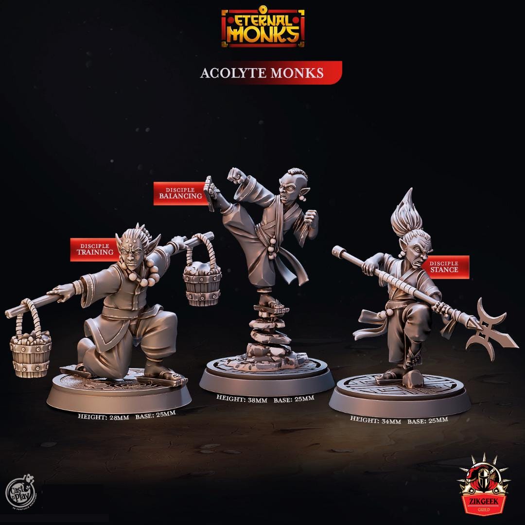 Halfling Acolyte Monks Miniatures: 28/32/38mm Fantasy RPG Mini for Dnd ...