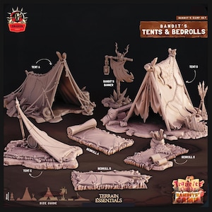 Bandit Tents & Bedrolls Terrain Miniatures: 28/32/38mm Fantasy RPG Mini ...