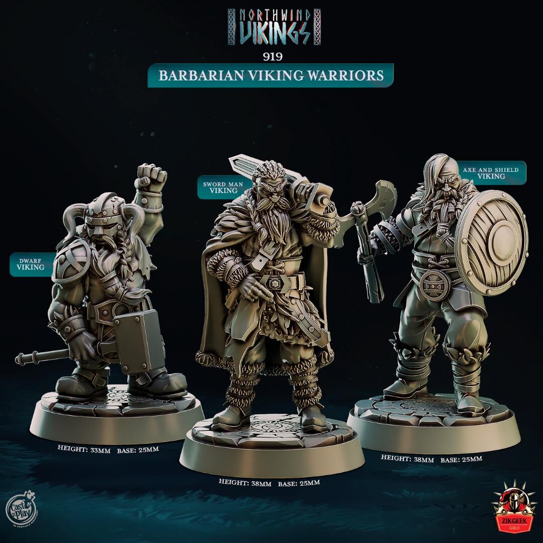 Barbarian Viking Warriors Miniatures: 28/32/38mm Fantasy RPG Mini for ...