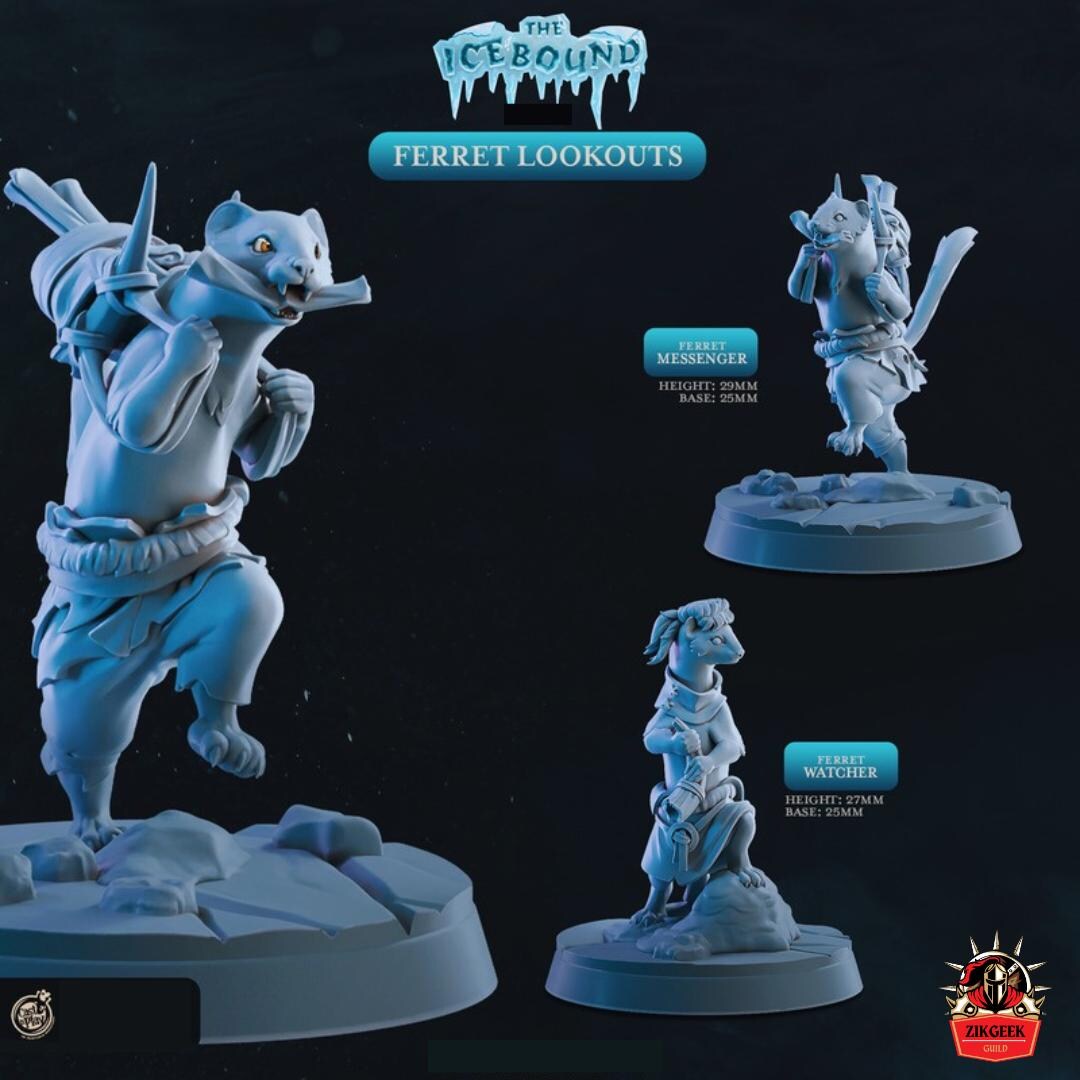 Ferret Lookouts X2 Miniature: 28/32/38mm Fantasy RPG Mini for Dnd ...