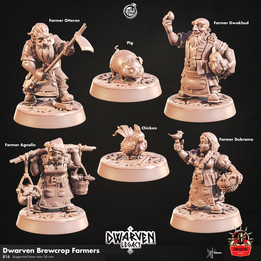 Dwarf Farmers NPC Miniatures Set: 28/32/38mm Fantasy RPG Mini for Dnd ...
