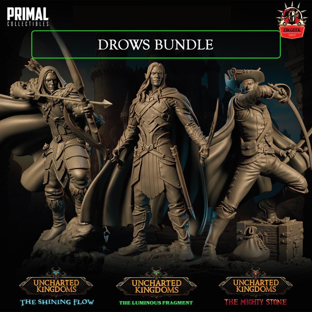 Drows X3 Miniatures Bundle: 28/32/38mm Fantasy RPG Mini for Dnd, TTRPG ...