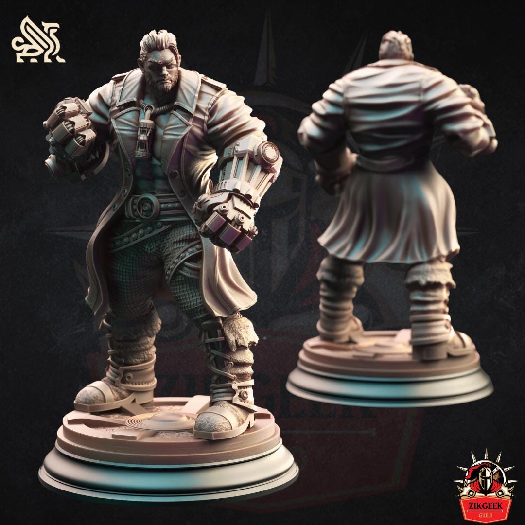 Human Artificer Brawler Steampunk Miniature: 28/32/38mm Fantasy RPG ...