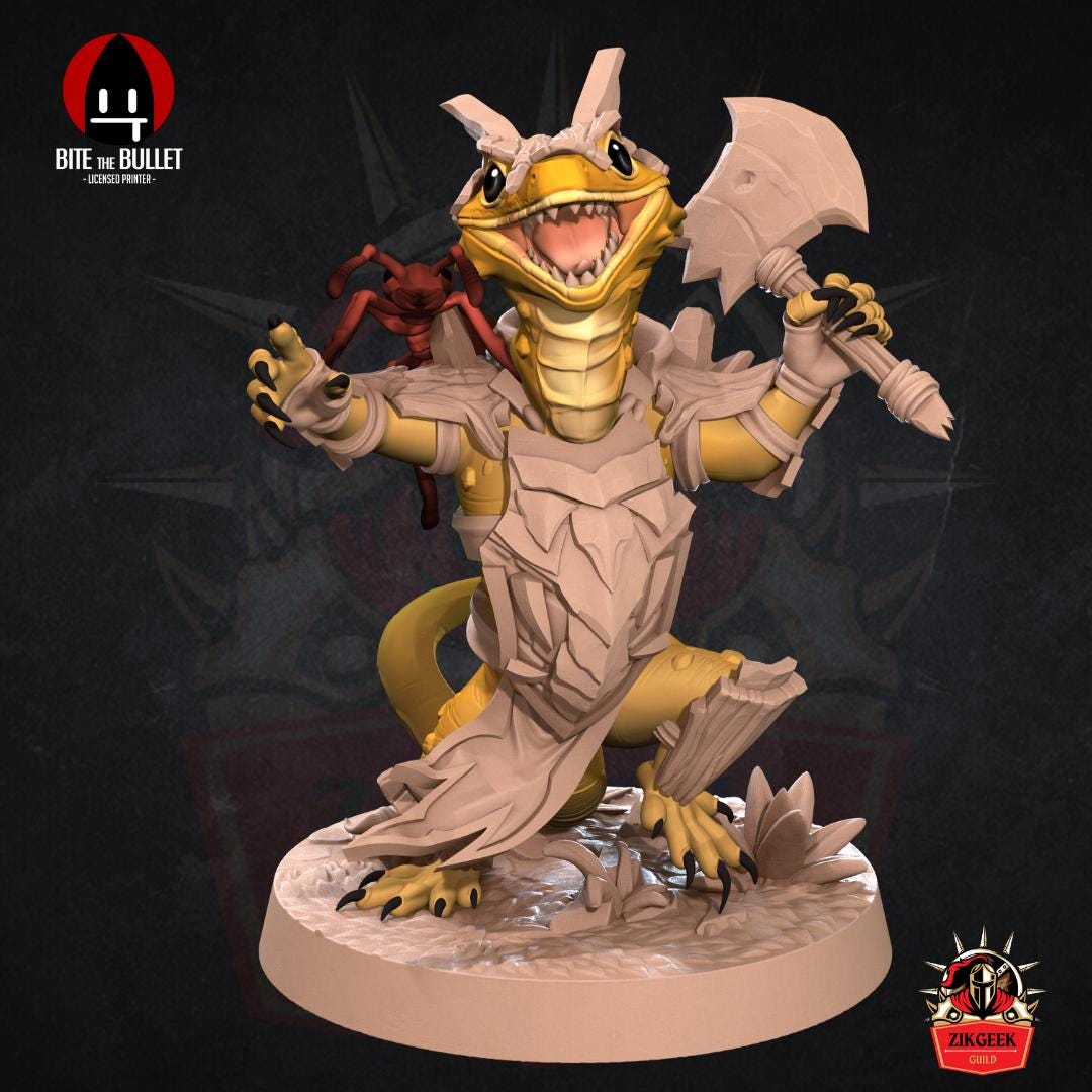 Lizardfolk Barbarian Miniature: 28/32/38mm Fantasy RPG Mini for Dnd ...