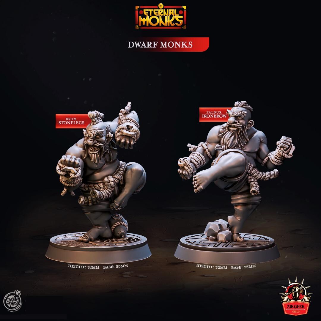 Dwarf Male Monk, Fighter Miniature: 28/32/38mm Fantasy RPG Mini for Dnd ...