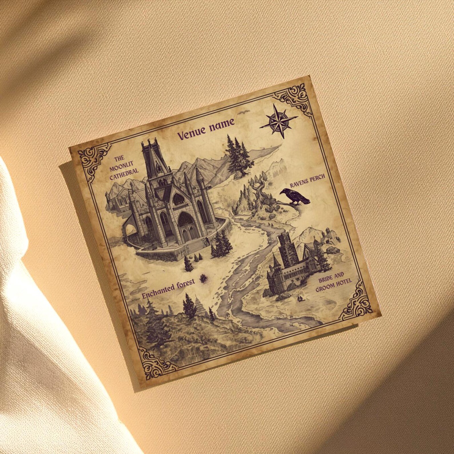 Gothic Fantasy Wedding Map Template: Plum & Gold Cathedral Venue ...