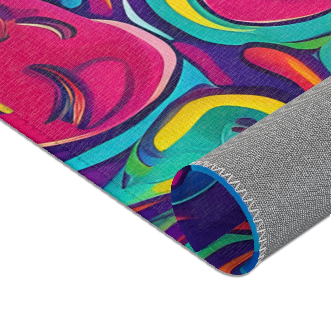 Colorful Melted Happy Face Trippy Vibes Area Rug, Psychedelic Decor for ...