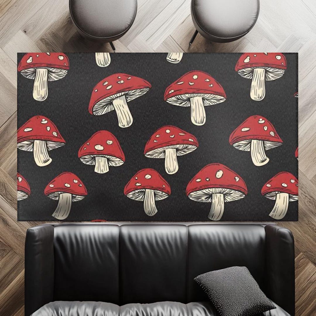 Psychedelic Mushroom Pattern Area Rug - Red and White Mushrooms on ...