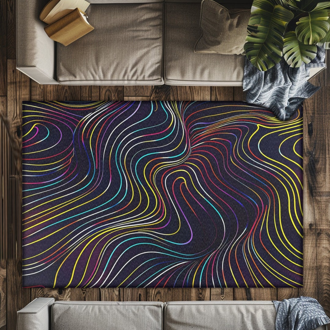 Psychedelic Abstract Wavy Line Design Area Rug Psychedelic Area Rug ...