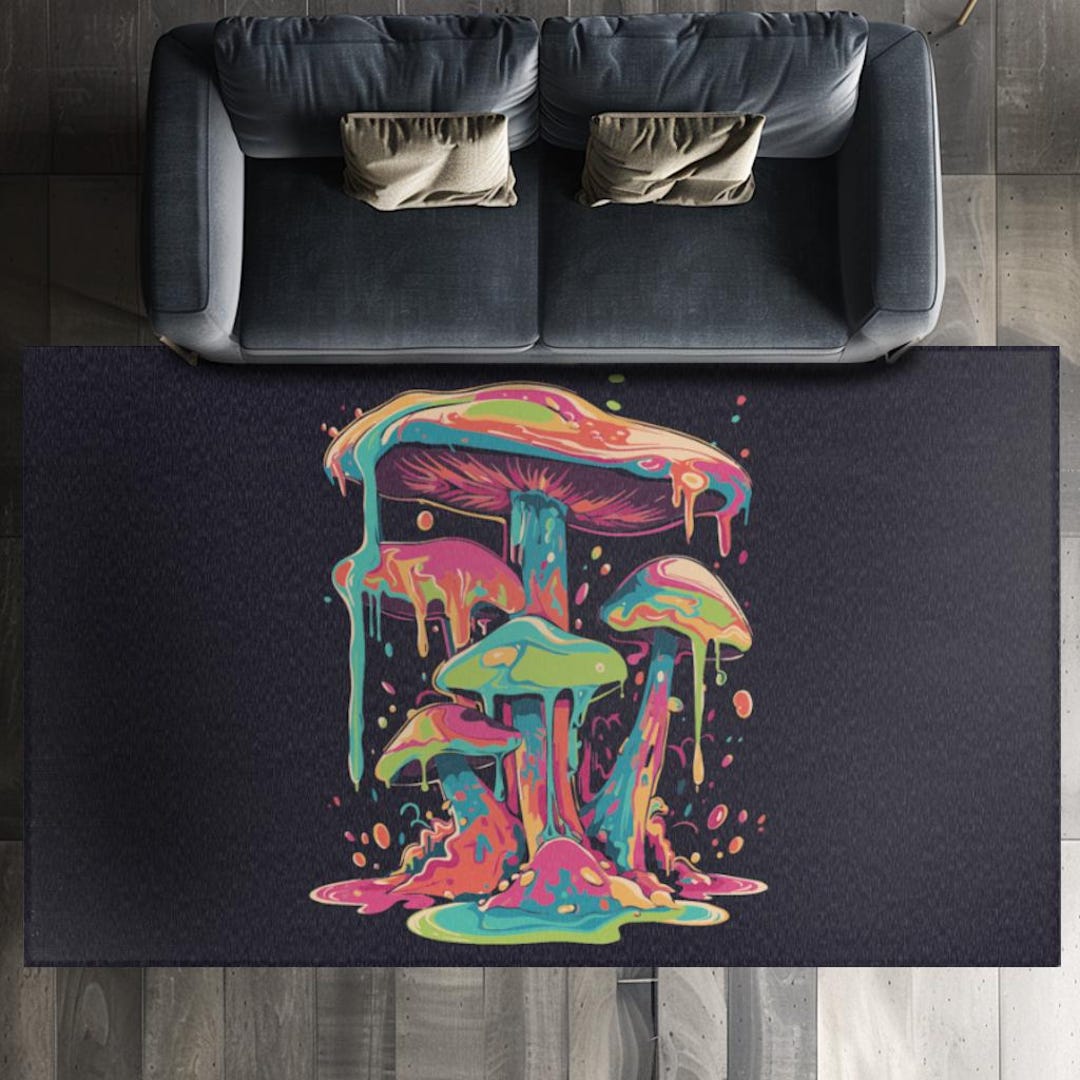 Psychedelic Dripping Mushroom Landscape Area Rug Trippy Decorations ...