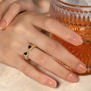 Heart Garnet Ring Two Stone Open Wedding Band Dainty Yellow Gold ...