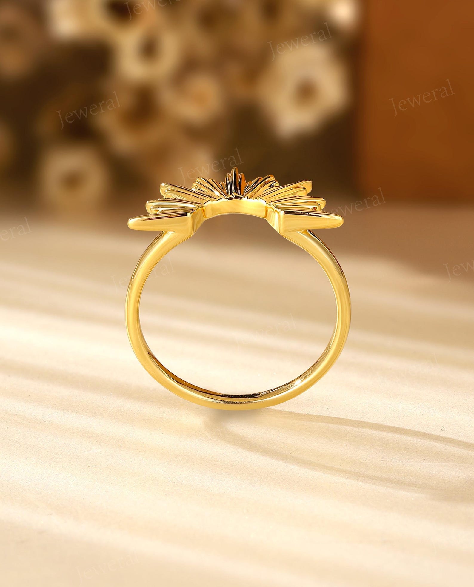 U Shaped Gold Sunburst Ring | Radiant Sunrise-inspired Design | Symbol ...