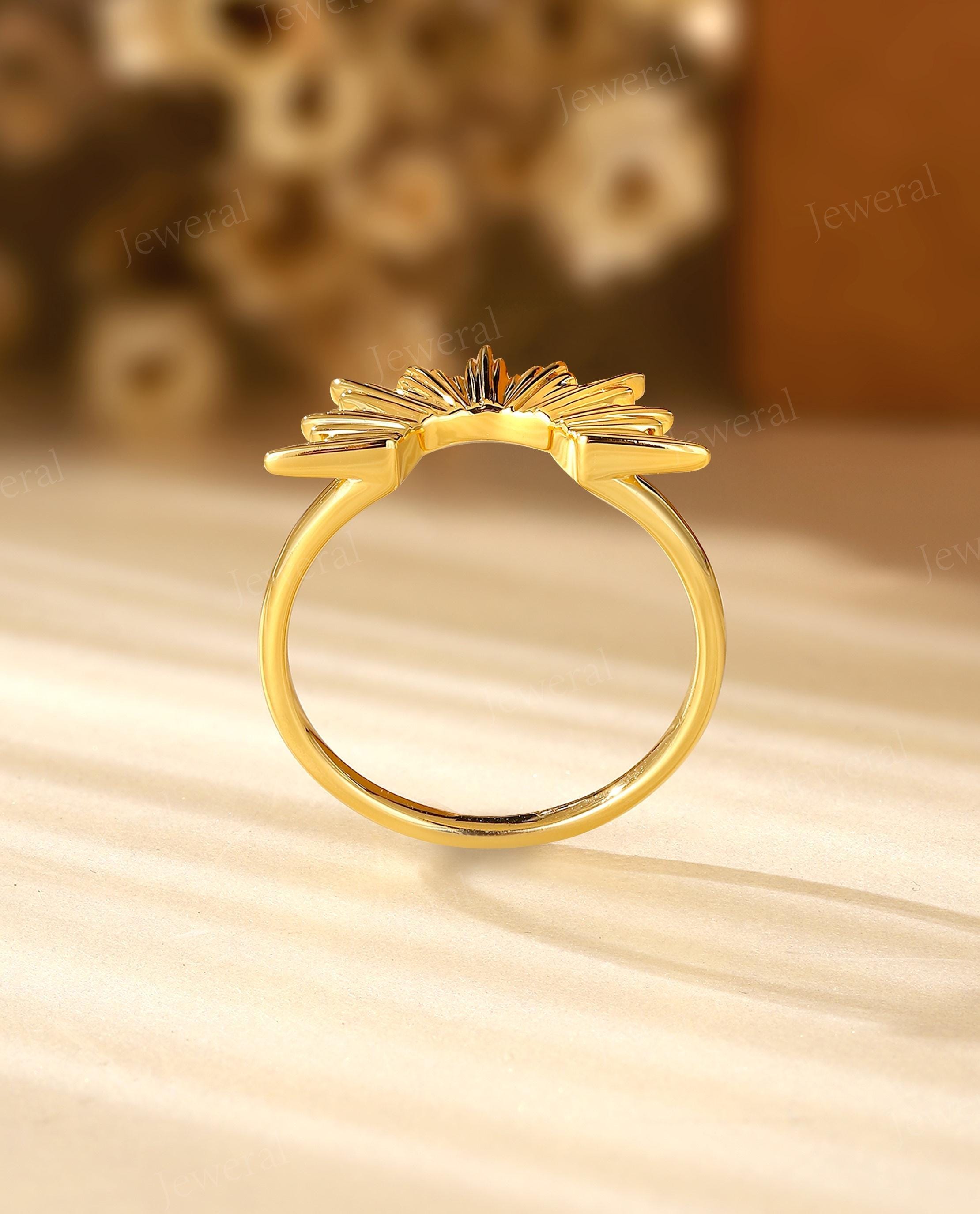U Shaped Gold Sunburst Ring | Radiant Sunrise-inspired Design | Symbol ...