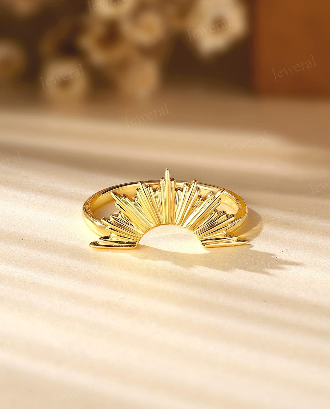 U Shaped Gold Sunburst Ring | Radiant Sunrise-inspired Design | Symbol ...