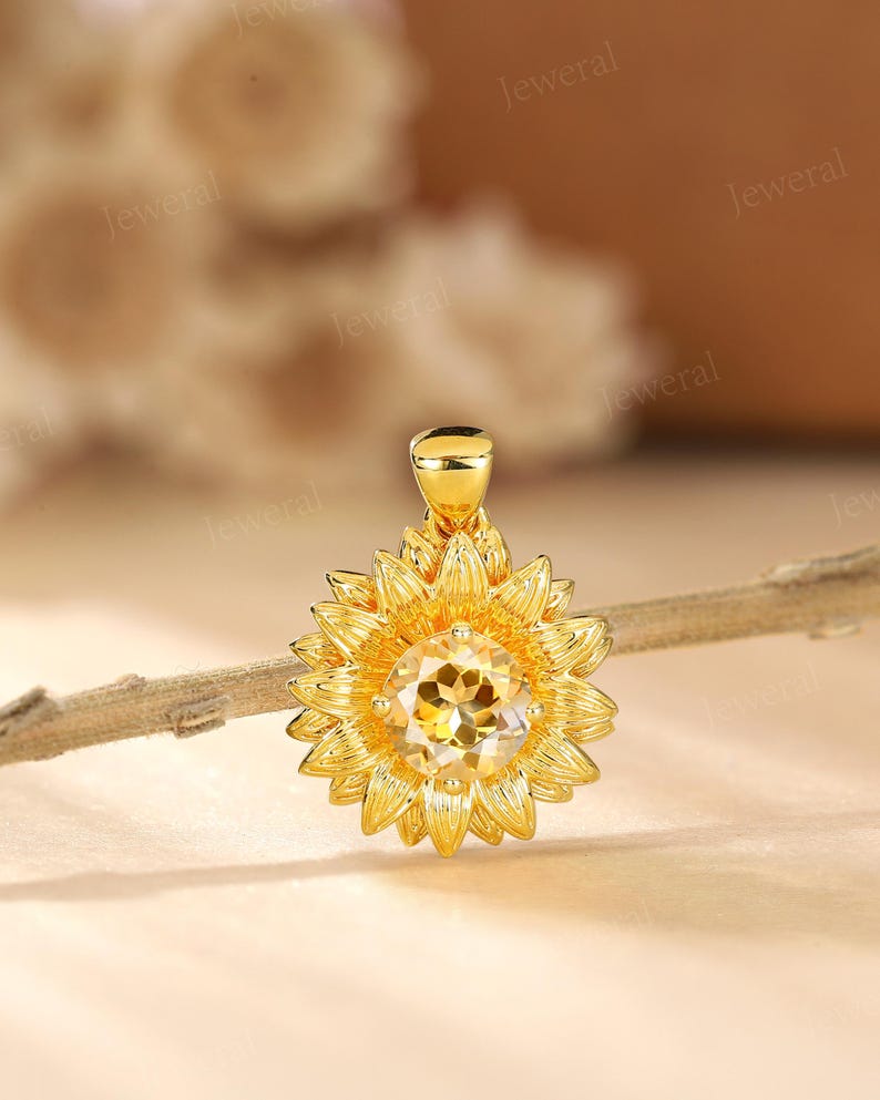 Unique Citrine Sunflower Necklace,nature Inspired Yellow Gold Flower ...