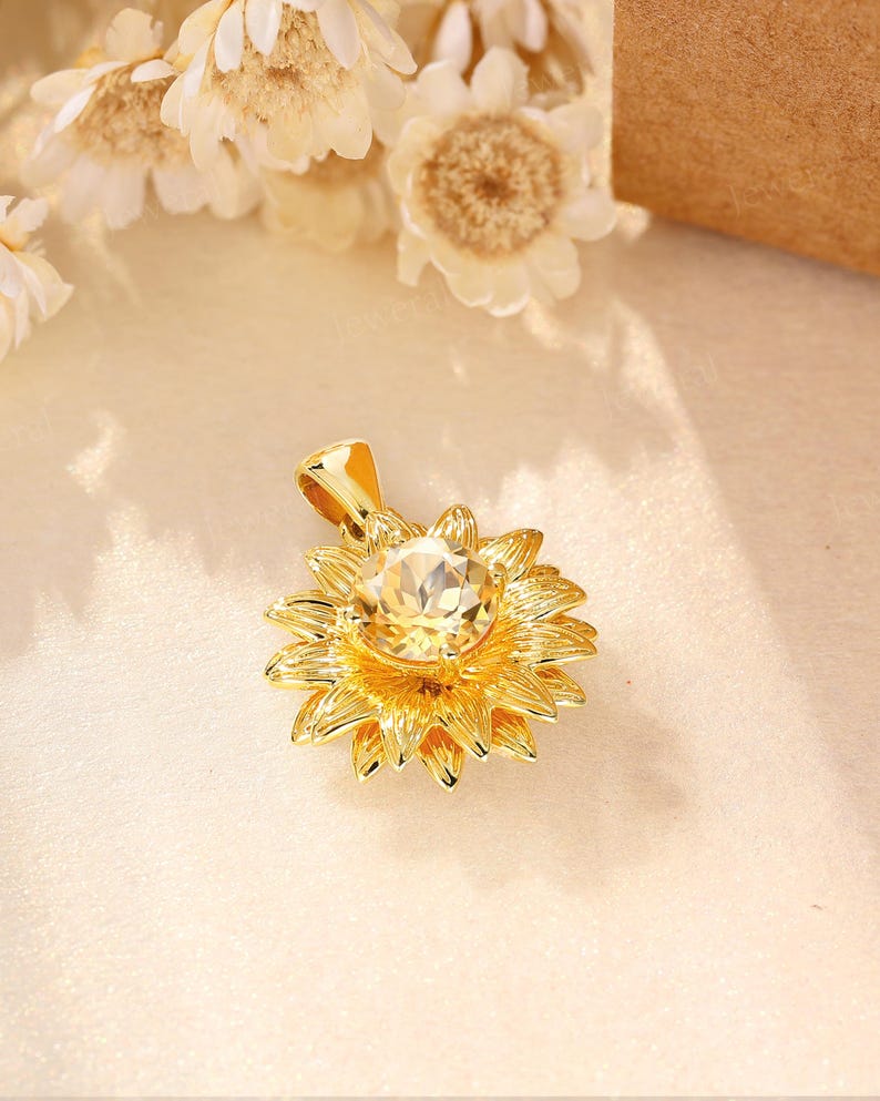 Unique Citrine Sunflower Necklace,nature Inspired Yellow Gold Flower ...