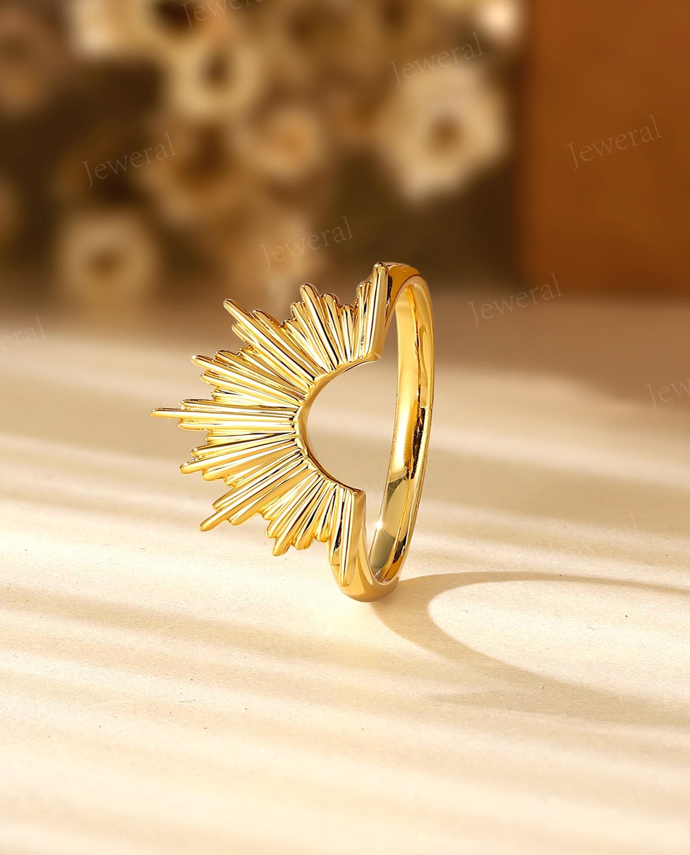 U Shaped Gold Sunburst Ring | Radiant Sunrise-inspired Design | Symbol ...