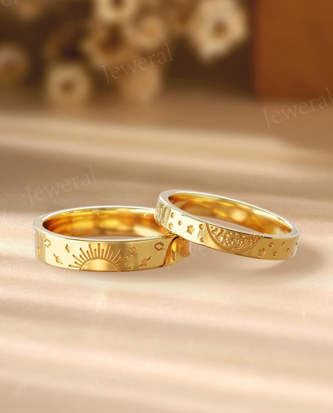 Sun and Moon Couple Rings,gold Matching Band Set for Him and Her,unique ...
