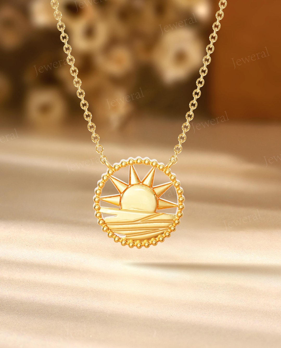 Unique Rising Sun Pendant Necklace | 10K Yellow Gold Sunrise-inspired ...