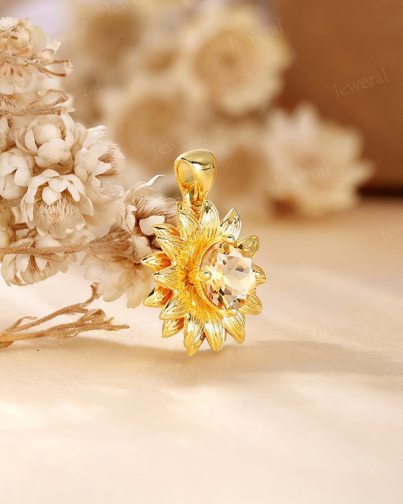 Unique Citrine Sunflower Necklace,nature Inspired Yellow Gold Flower ...
