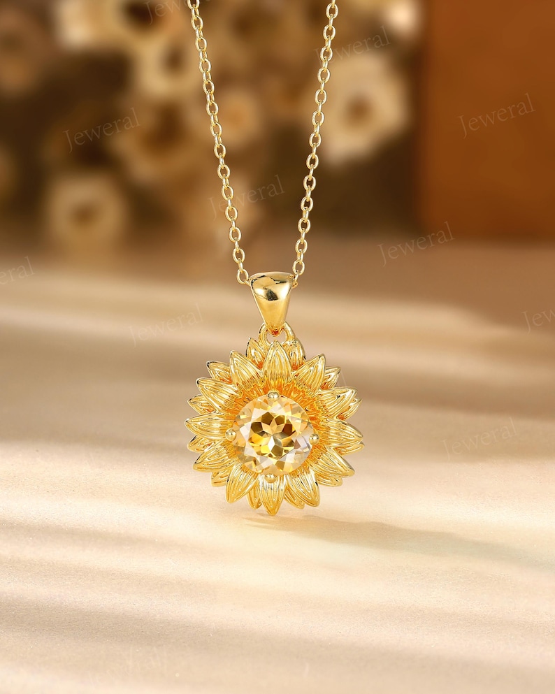 Unique Citrine Sunflower Necklace,nature Inspired Yellow Gold Flower ...