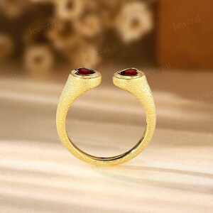 Heart Garnet Ring Two Stone Open Wedding Band Dainty Yellow Gold ...