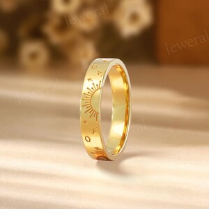 Sun and Moon Couple Rings,gold Matching Band Set for Him and Her,unique ...